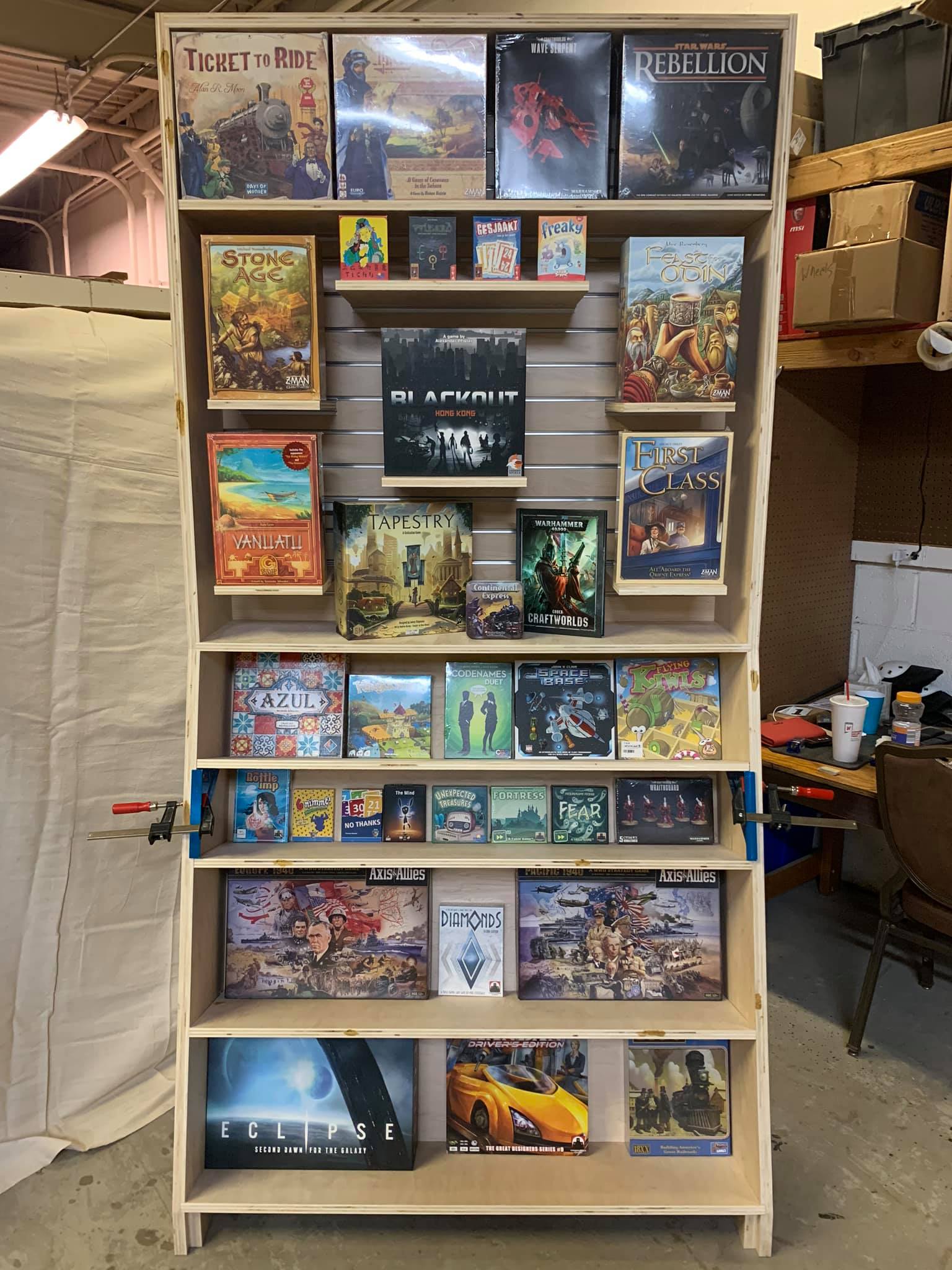 Wall Bookcase Display with Angled Base – Game Store Displays